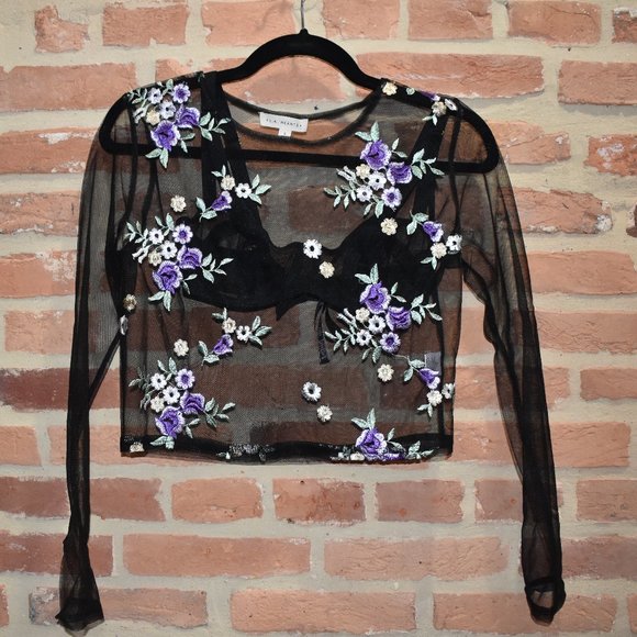 La Hearts | Tops | Mesh Long Sleeve La Hearts Crop | Poshmark